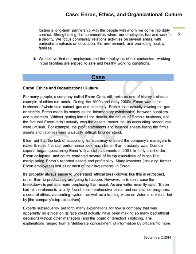 Enron, ethics and organizational culture | DOCX