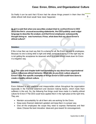 Enron, ethics and organizational culture | DOCX
