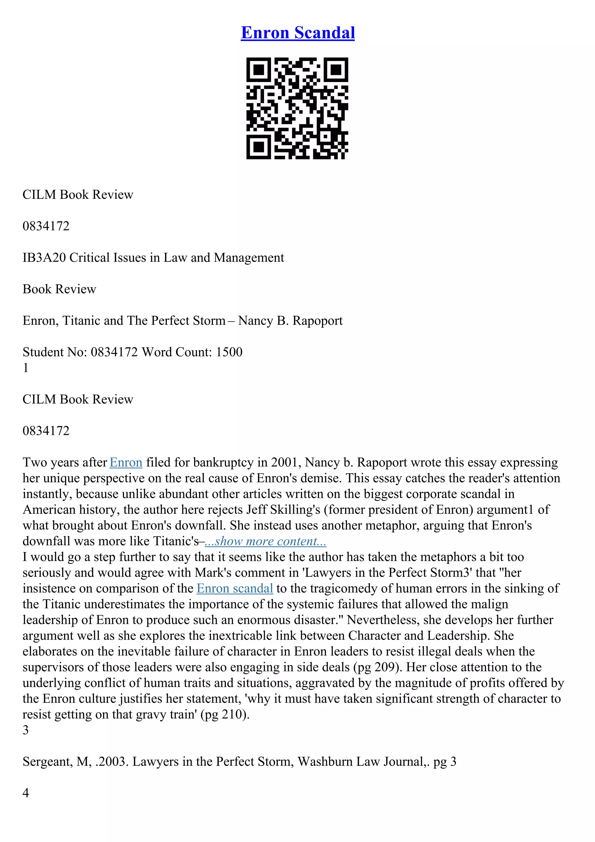 Enron Scandal Essay | PDF