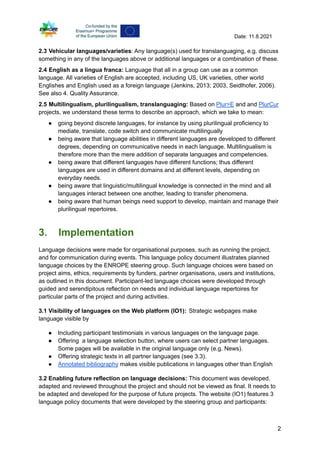 Enrope language policy, linguistic housekeeping, definitions and implementation | PDF