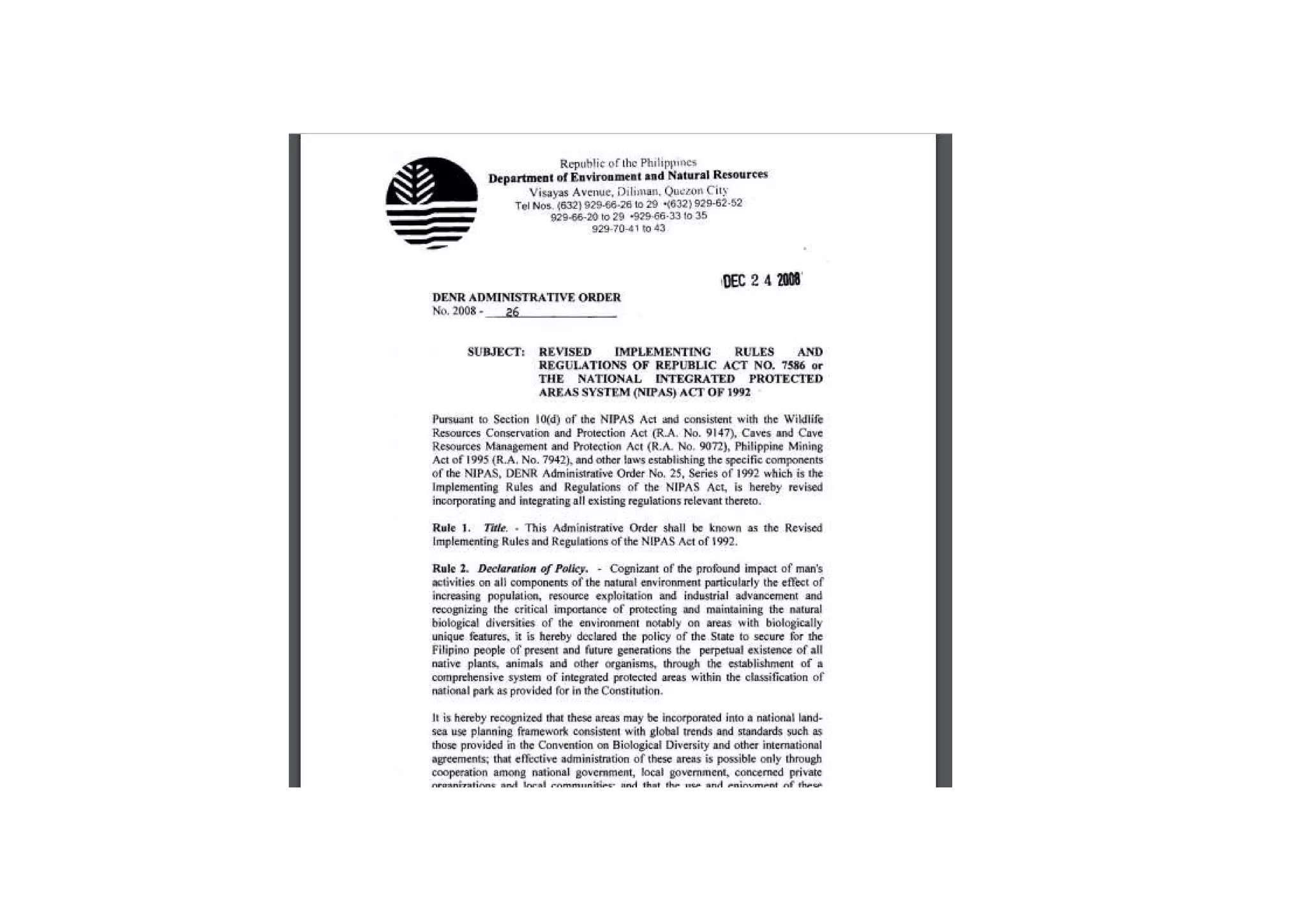 National Integrated Protected Areas System (NIPAS) Act and E (expanded) - NIPAS Act of the ...