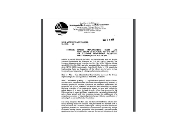 National Integrated Protected Areas System (NIPAS) Act and E (expanded) - NIPAS Act of the ...