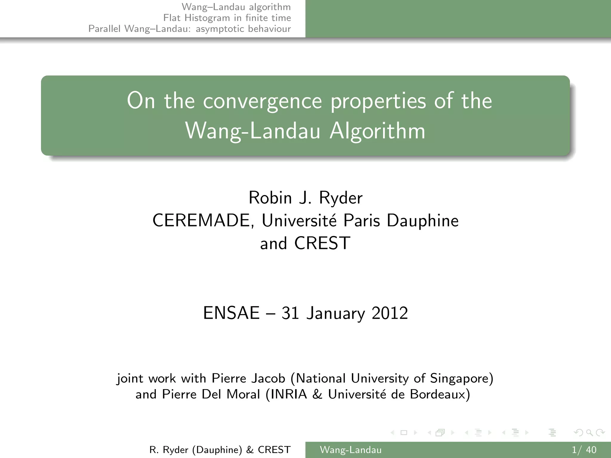 On the convergence properties of the Wang-Landau algorithm | PPT