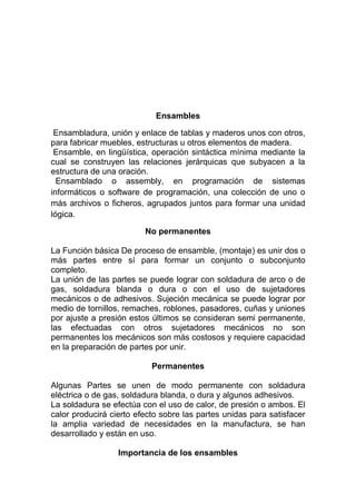 Ensambles y uniones procesos de manufactura | DOCX