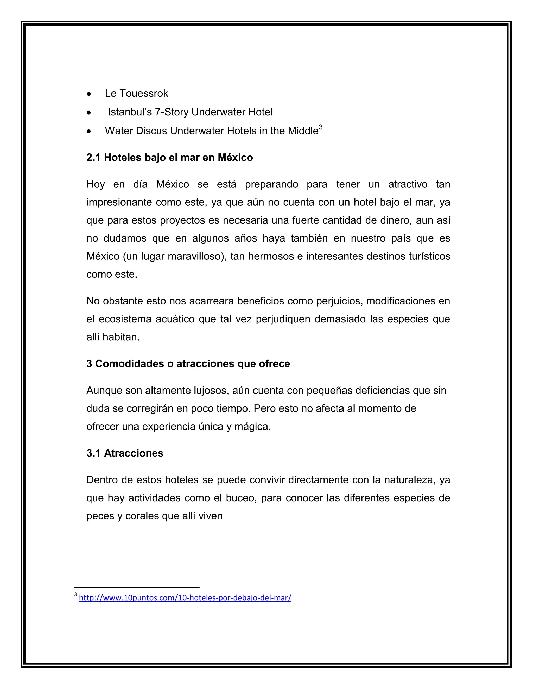 Ensayo Hoteles bajo el mar | PDF