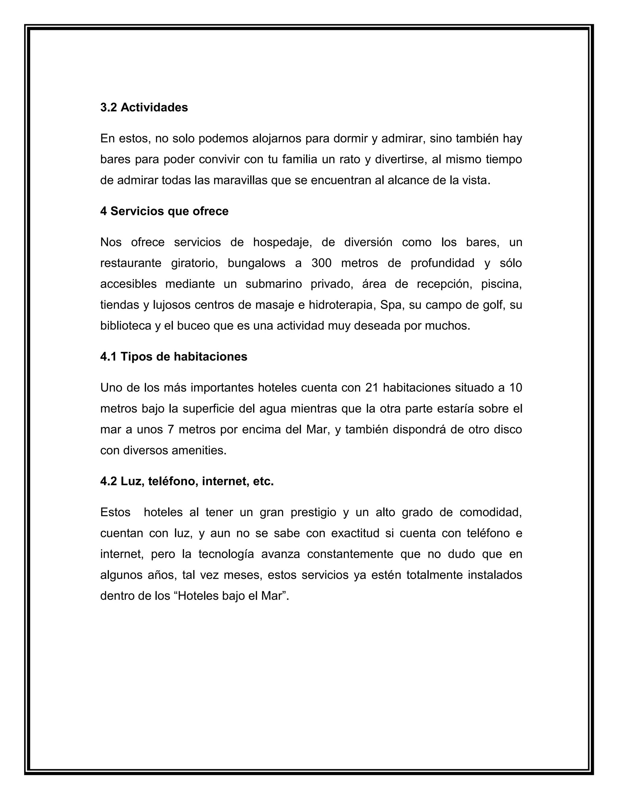 Ensayo Hoteles bajo el mar | PDF