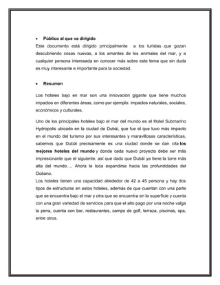 Ensayo Hoteles bajo el mar | DOCX
