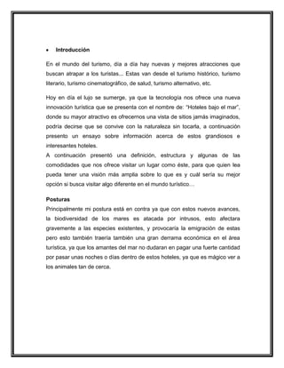Ensayo Hoteles bajo el mar | PDF