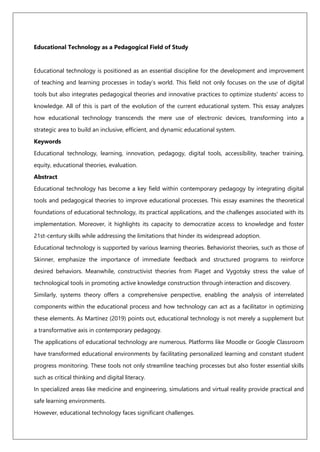 Educational Technology as a Pedagogical Field of Study | PDF