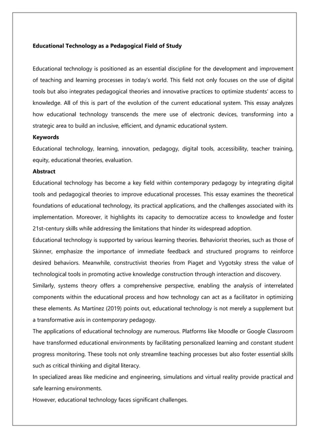 Educational Technology as a Pedagogical Field of Study | PDF