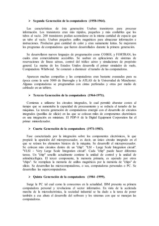 historia de la computadora y sus generaciones | DOCX