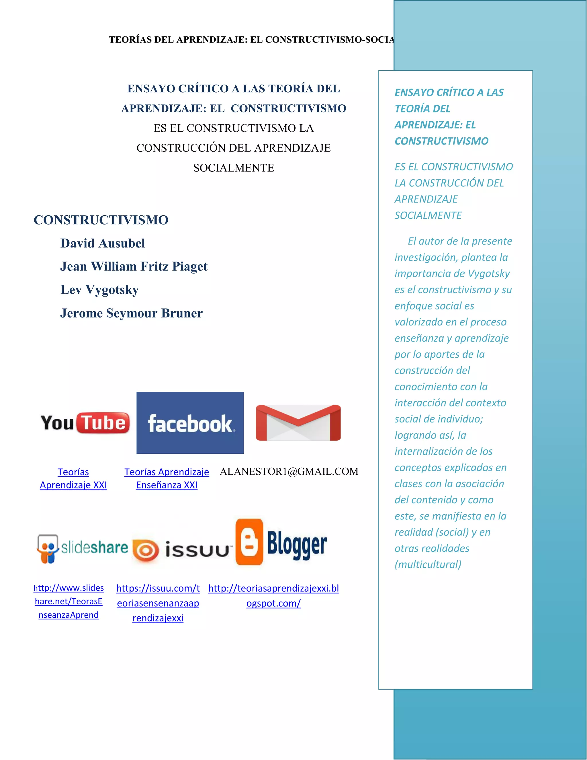 El Constructivismo Teoría Educación | PDF