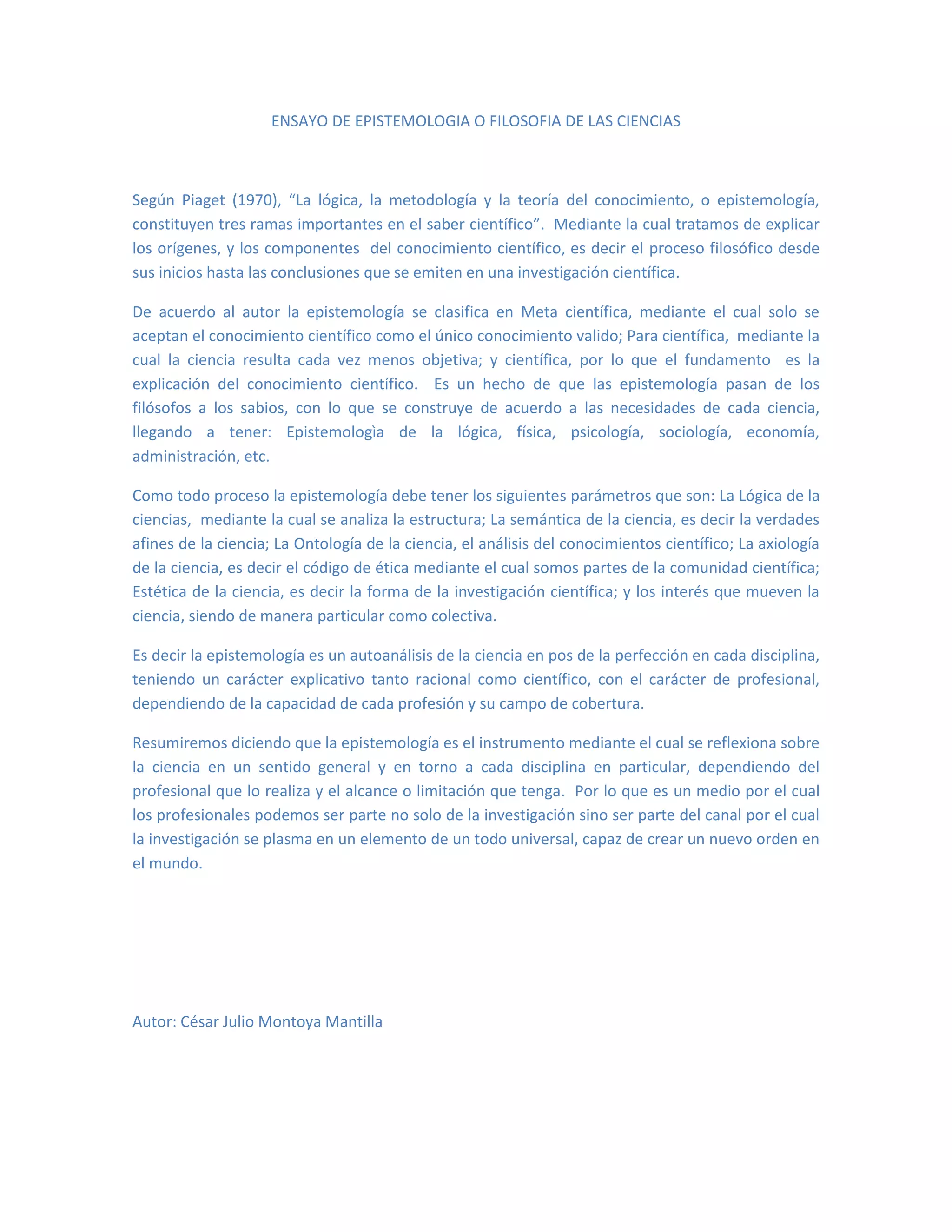 Ensayo de epistemologia o filosofia de las ciencias | DOCX