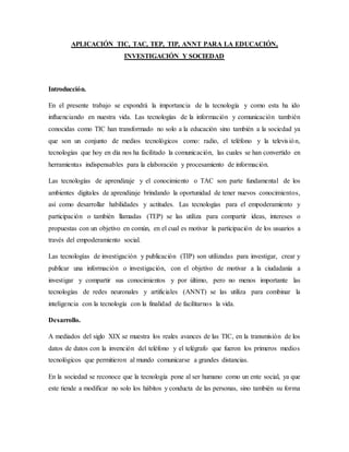 Aplicaciones de las tic,tac, tep, tip y annt | DOCX