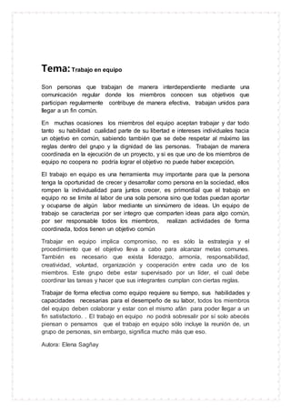 Ensayo de trabajo en equipo | DOCX