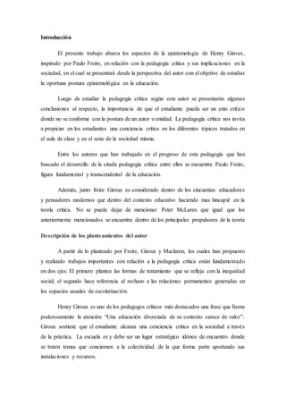 Ensayo Pedagogía Critica Henry Giroux | DOCX