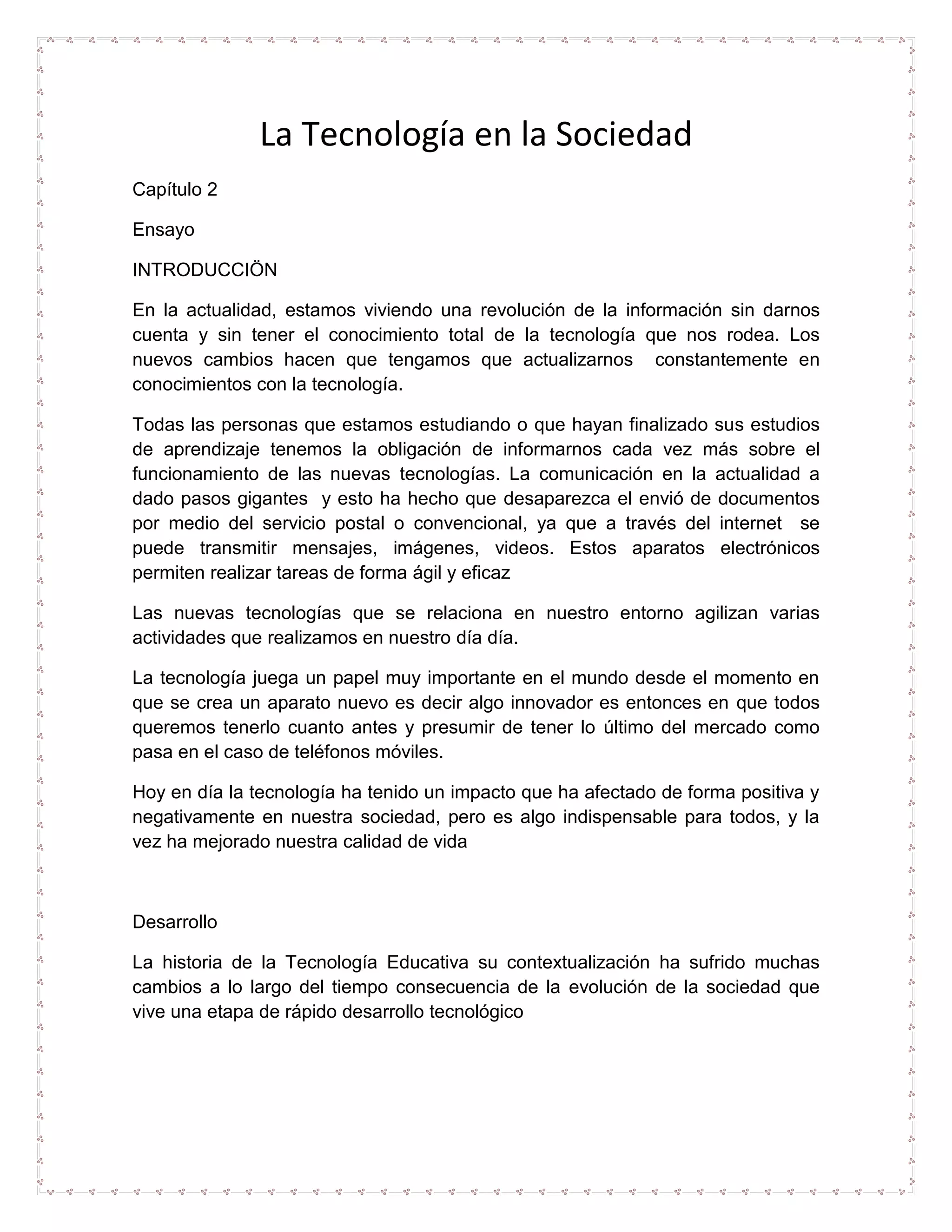 Ensayo la tecnologia y la sociedad | PDF