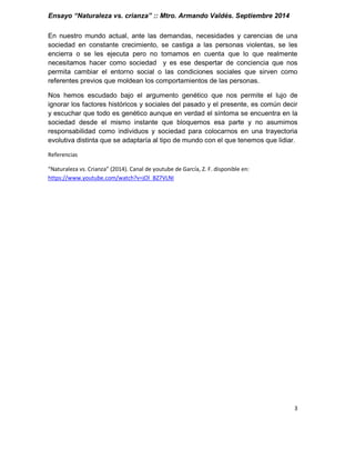 Ensayo naturaleza vs crianza | PDF