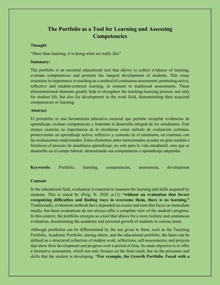 ENSAYO The Portfolio as a Tool for Learning and Assessing Competencies.pdf