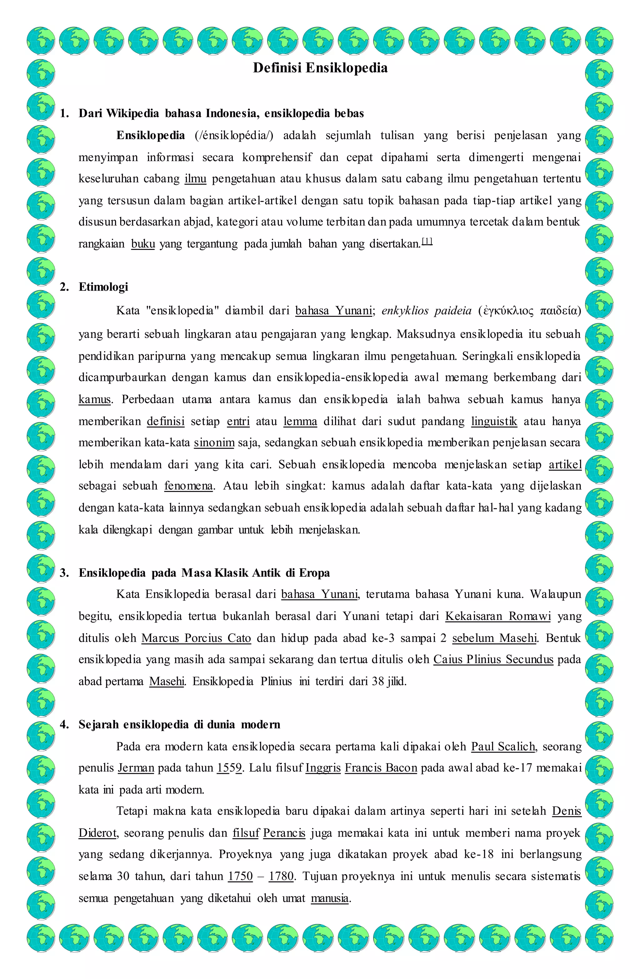 Definisi Ensiklopedia Dari Berbagai Pendapat | DOCX