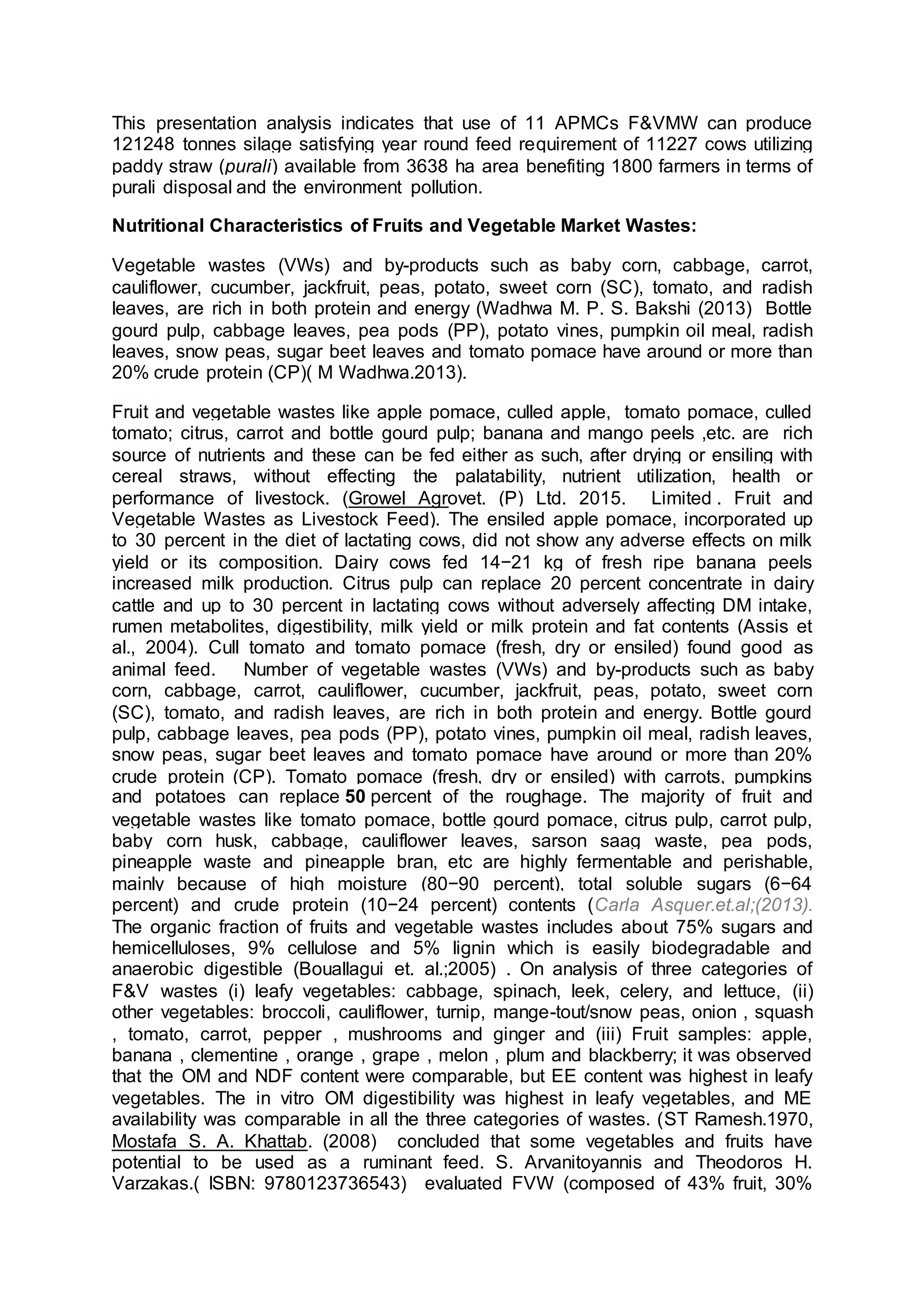 UTILIZATION OF FRUITS AND VEGETABLE WASTES GENERATED IN INDIAN APMCs ...