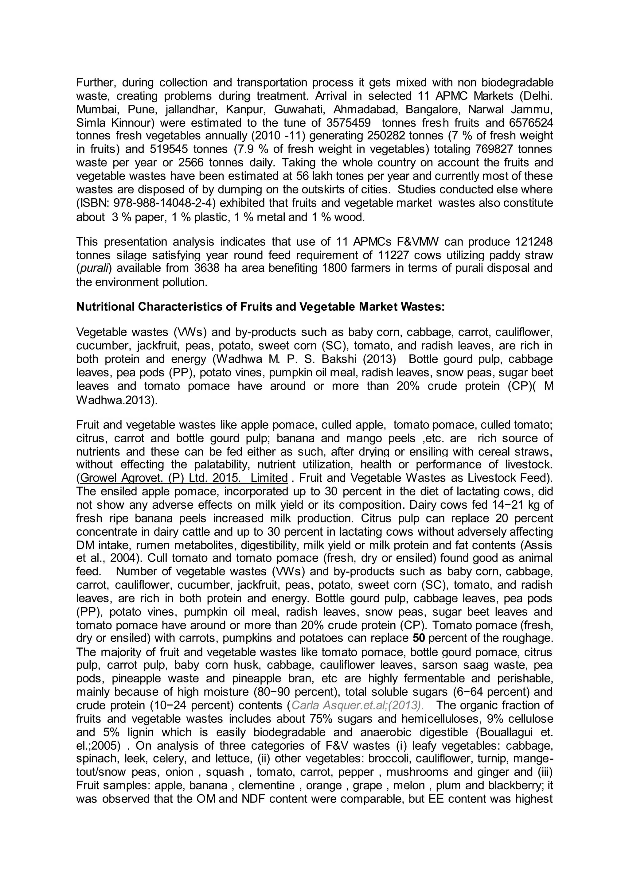 UTILIZATION OF FRUITS AND VEGETABLE WASTES GENERATED IN INDIAN APMCs ...
