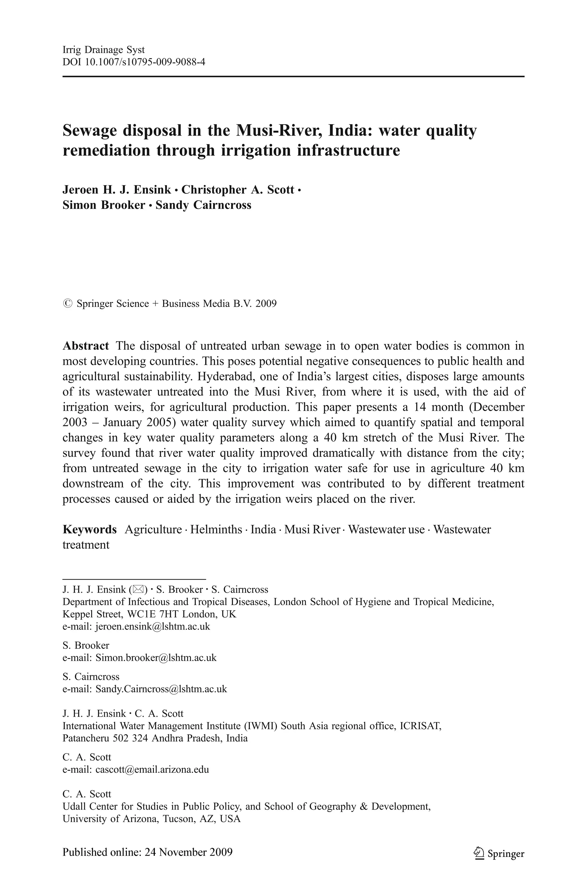 Ensink et al 2009 musi water qual infrastruc ids | PDF