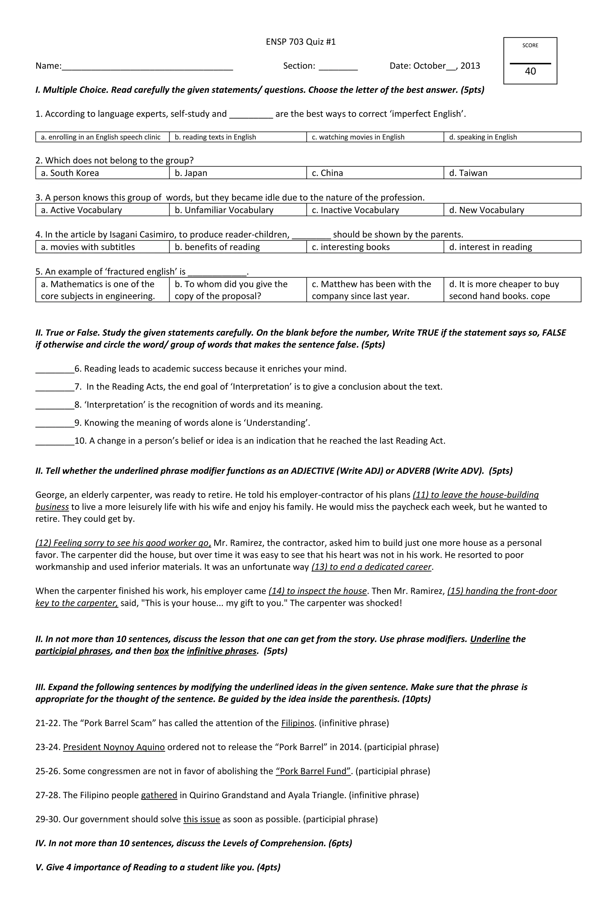 Ensp703 quiz 1 | PDF