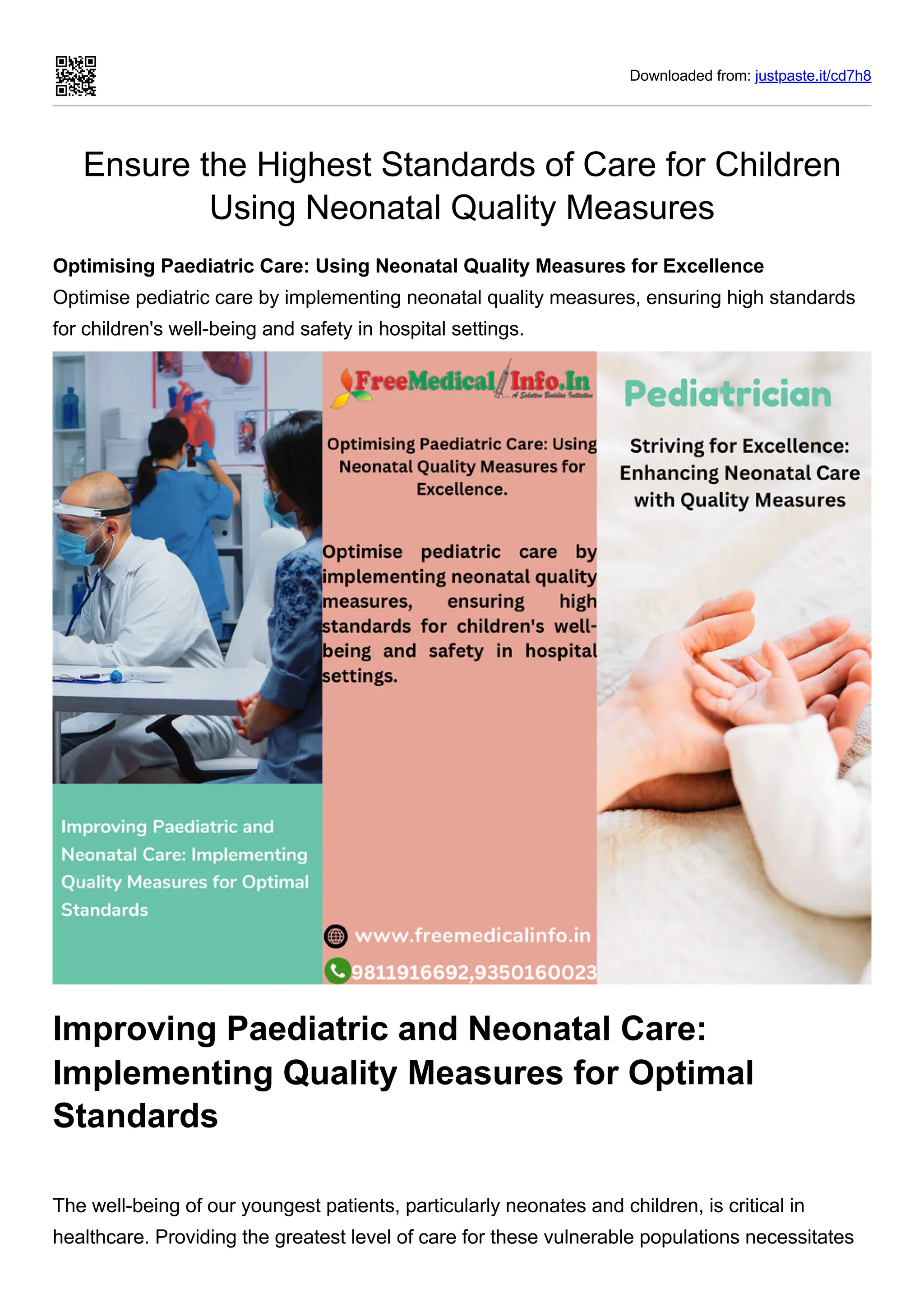 Ensure the Highest Standards of Care for Children Using Neonatal ...