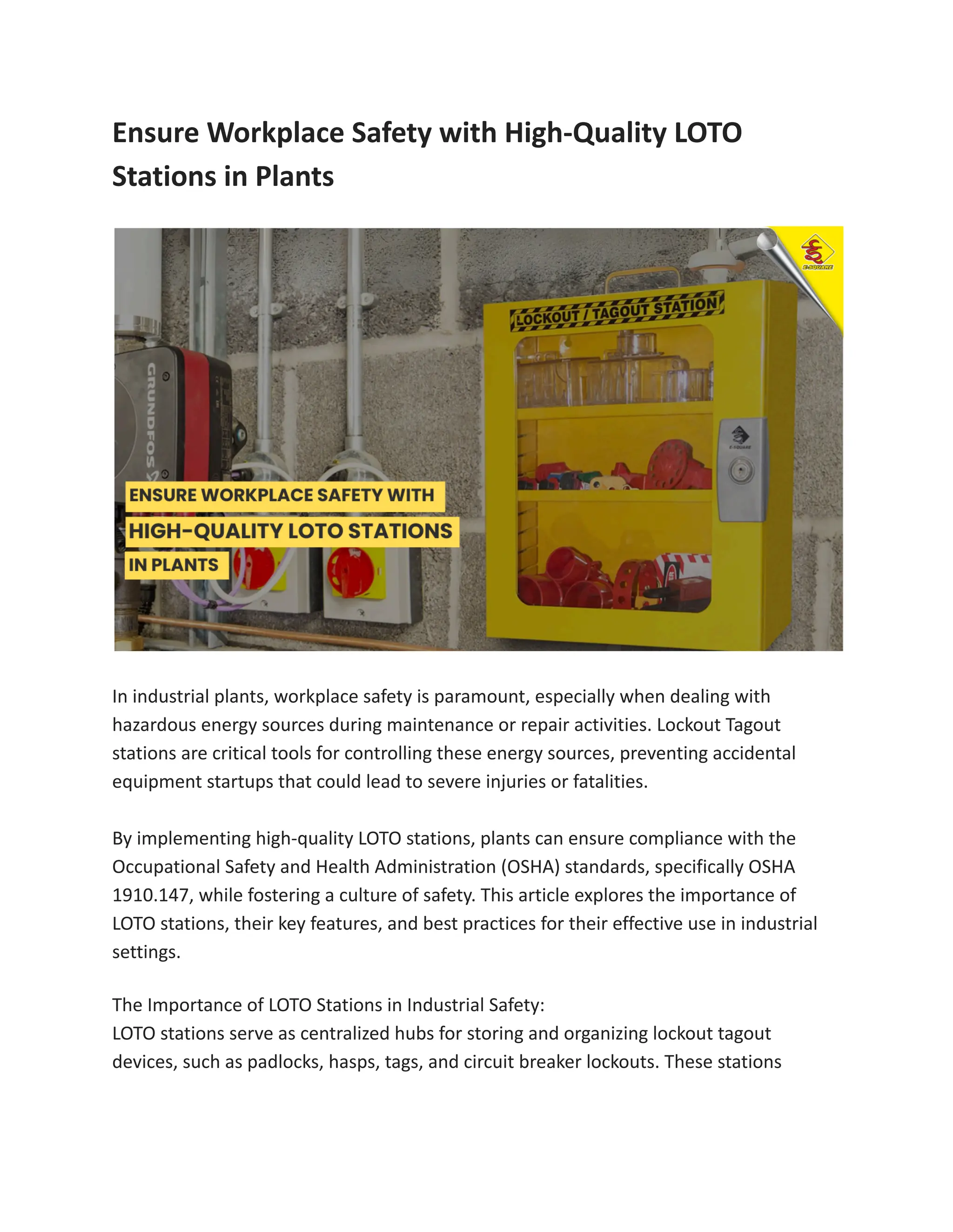 Ensure Workplace Safety with High-Quality LOTO Stations in Plants | PDF