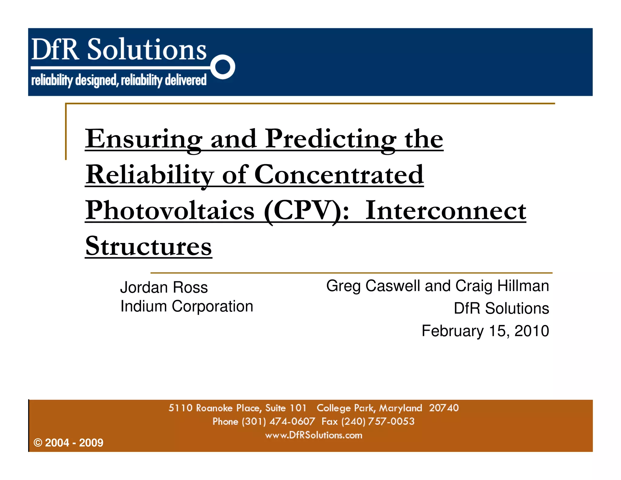 Ensuring and predicting the reliability of cpv | PDF