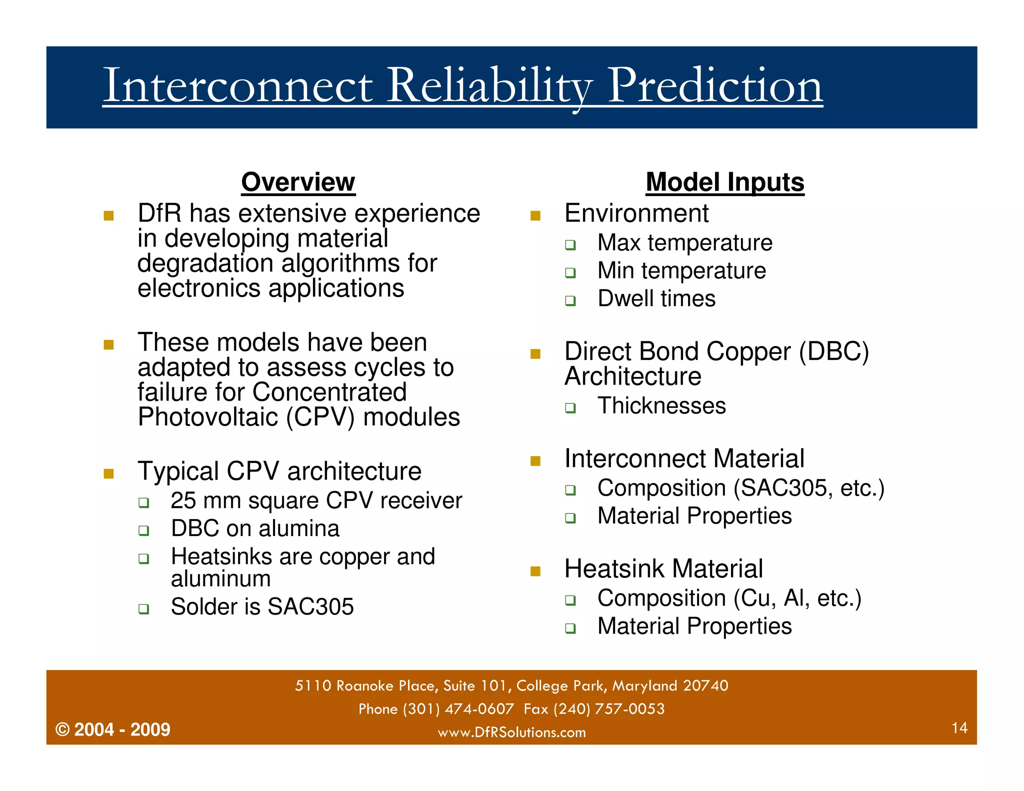 Ensuring and predicting the reliability of cpv | PPT