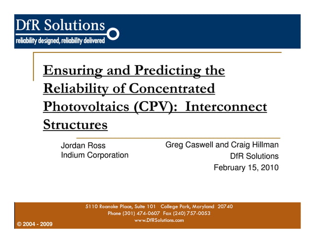 Ensuring and predicting the reliability of cpv | PDF