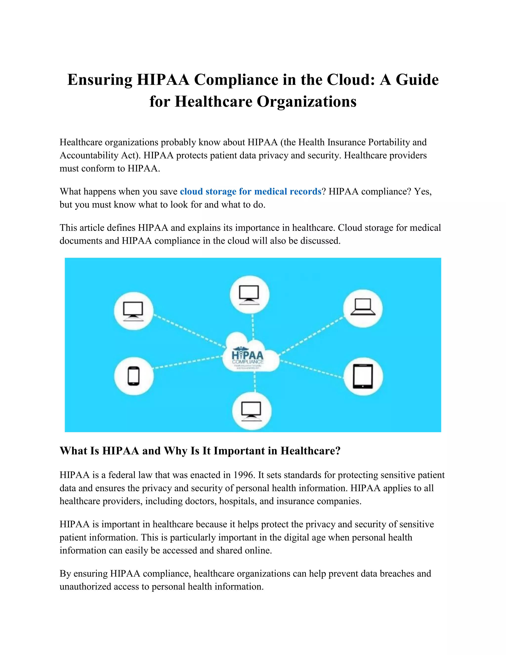 Ensuring HIPAA Compliance in the Cloud A Guide for Healthcare ...