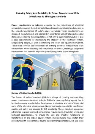 Ensuring Safety And Reliability In Power Transformers With Compliance ...