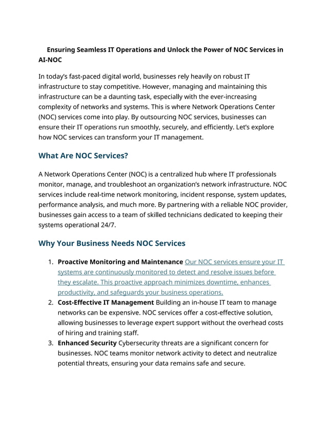 Ensuring Seamless IT Operations and Unlock the Power of NOC Services in AI-NOC.docx