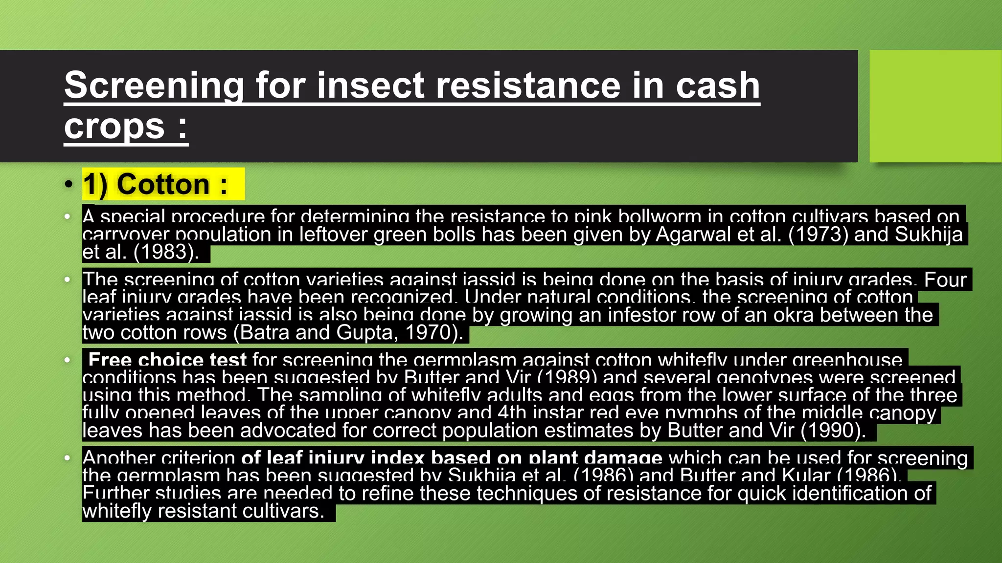 Grading of resistance for screening of major pest of Cash crop | PPTX