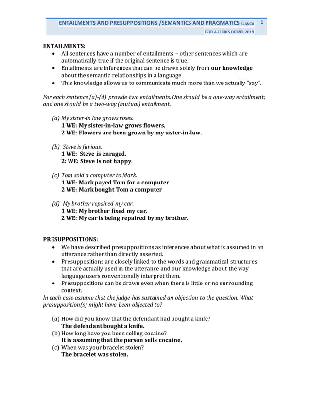 Entailments presupposition activities | PDF