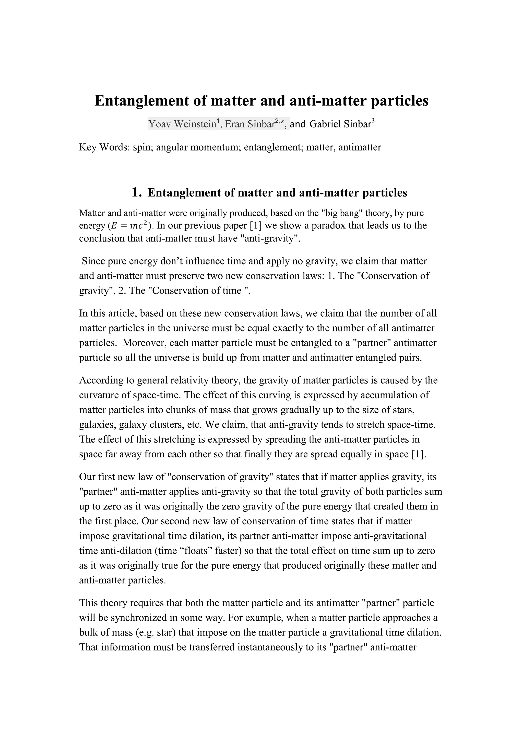 Entanglement between matter and anti matter particles | PDF