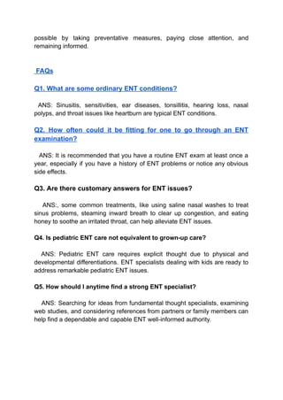 ENT care.pdf | Ear, Nose and Throat Conditions | Diseases and Conditions