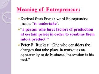 MEANING OF ENTREPRENUER, PRE-REQUISITE & QUALITIES OF SUCCESSFUL ...