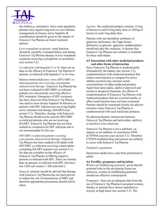 Entecavir Tablet USP Taj Pharma SmPC | PDF