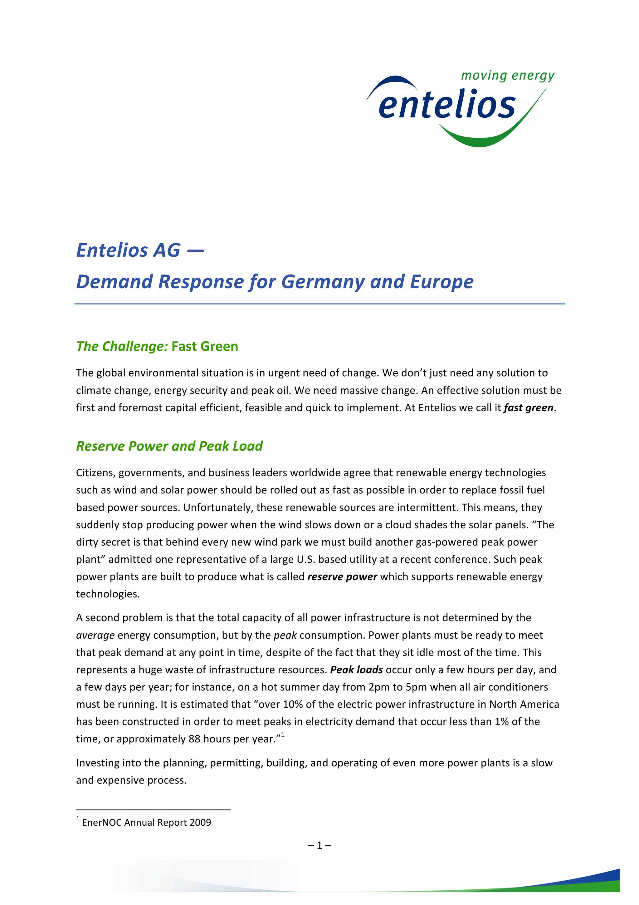 Entelios AG - Demand Response for Germany and Europe | PDF