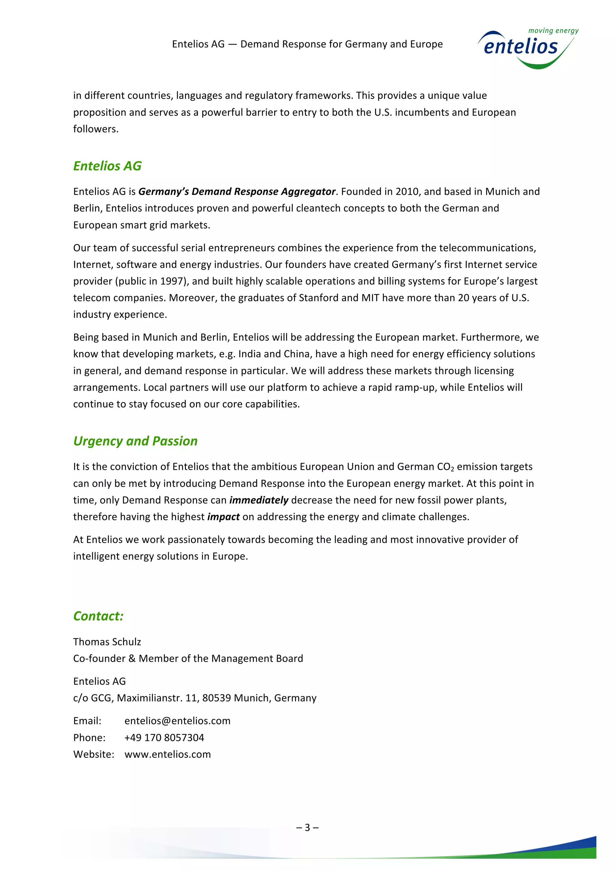 Entelios AG - Demand Response for Germany and Europe | PDF