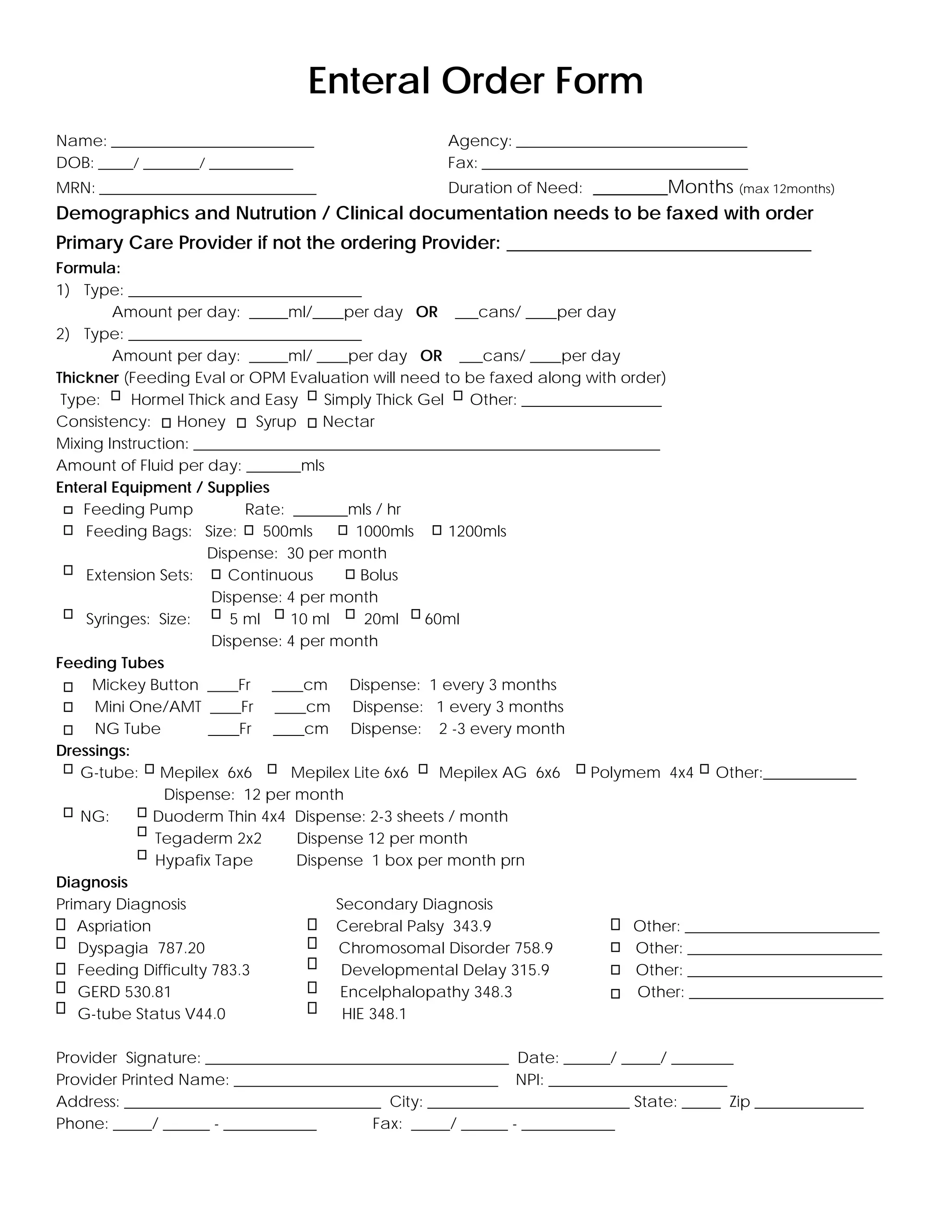 Chapter 15 - Enteral Ancillary Form - Community | PDF