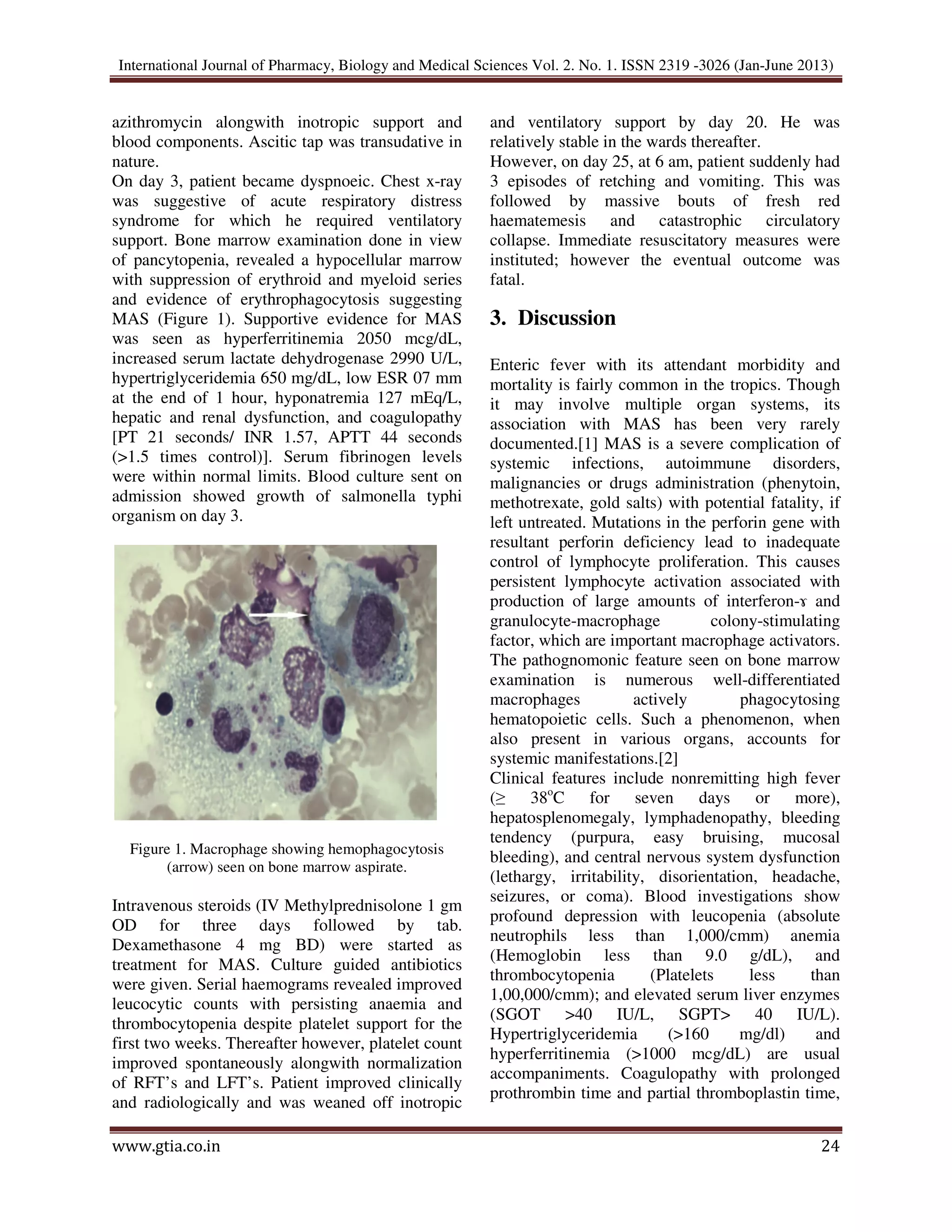 Enteric fever with macrophage activation syndrome and haematemesis ...