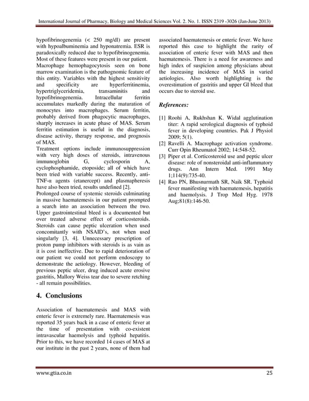 Enteric fever with macrophage activation syndrome and haematemesis ...