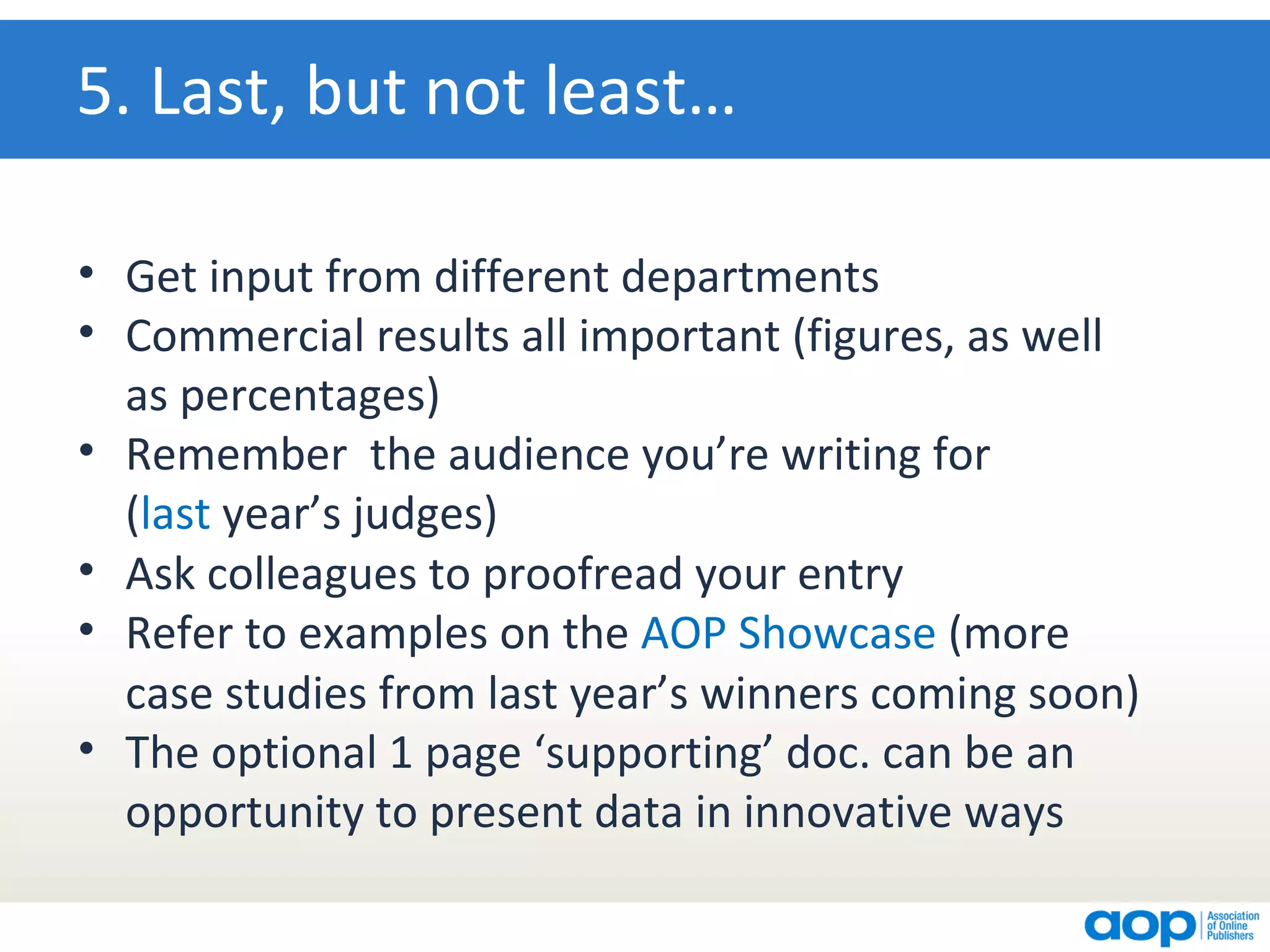 AOP Awards - 5 Tips on Writing a Winning Entry | PPT