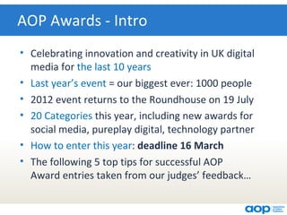 AOP Awards - 5 Tips on Writing a Winning Entry | PPT | Publishing ...
