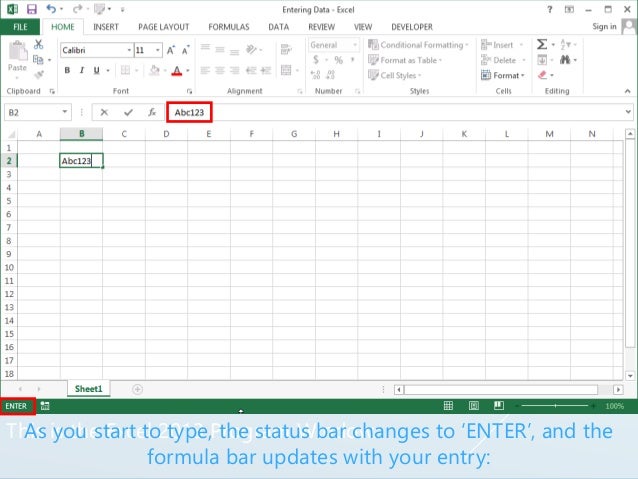 Entering Data - Excel 2013 Tutorial Entering Data - Excel 2013 Tutorial